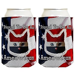 Funny Beer Coolie Proud to Be An Ameowican Multi Pack Can Coolie Drink Coolers Coolies