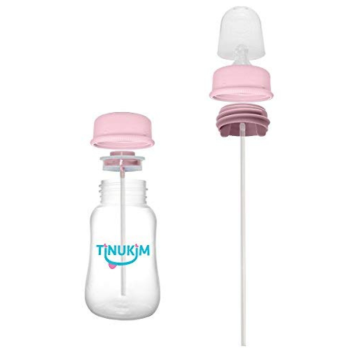 Tinukim iFeed 4 Ounce Self Feeding Baby Bottle with Tube - Handless Anti-Colic Nursing System, Pink - 2-Pack