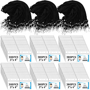 Colarr 300 Set Lanyard with ID Holder Bulk 3.9" x 3.4" Plastic Name Tag Holder and Lanyards Bulk Clear Horizontal Badge Holder and Flat Lanyards with Swivel Hook for Business Office(Black)