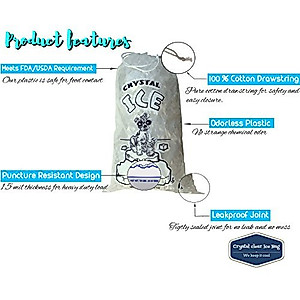 Crystal Clear Plastic Ice Bags with Cotton Draw String, 10 lb., Pack of 100