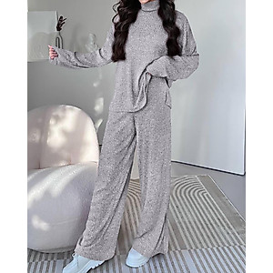 KIRUNDO Track Suits For Women Set Lounge Set Casual Long Sleeve Knitted Tops Long Pants Sweat Set Trendy Fall Clothes Casual Outfits(Grey, Small)