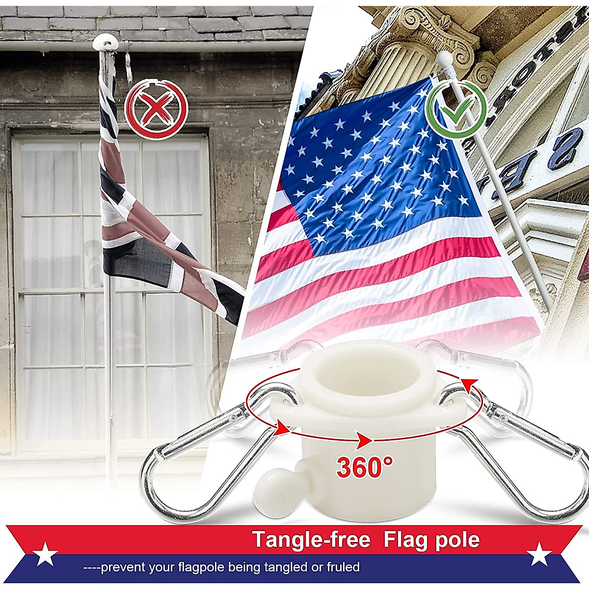 cogardenshower White Flag Pole for House - Tangle Free Outdoor Flag Pole Kit with Holder Bracket,5ft Stainless Steel Metal Flagpoles Residential Heavy Duty for Outside House,Porch,Yard,Truck,Boat