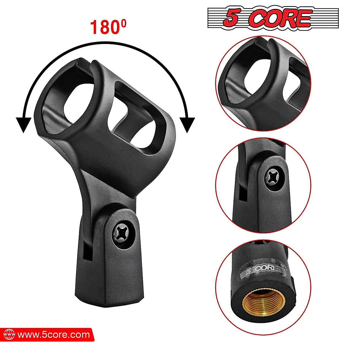 5 Core Mic Clips for Stands 2 Pieces Microphone Clip Holder Universal Adjustable with 5/8" Male to 3/8" Female Screw Adapter Suitable for Handheld Microphones, 2-Pack MC-01 2 PCS