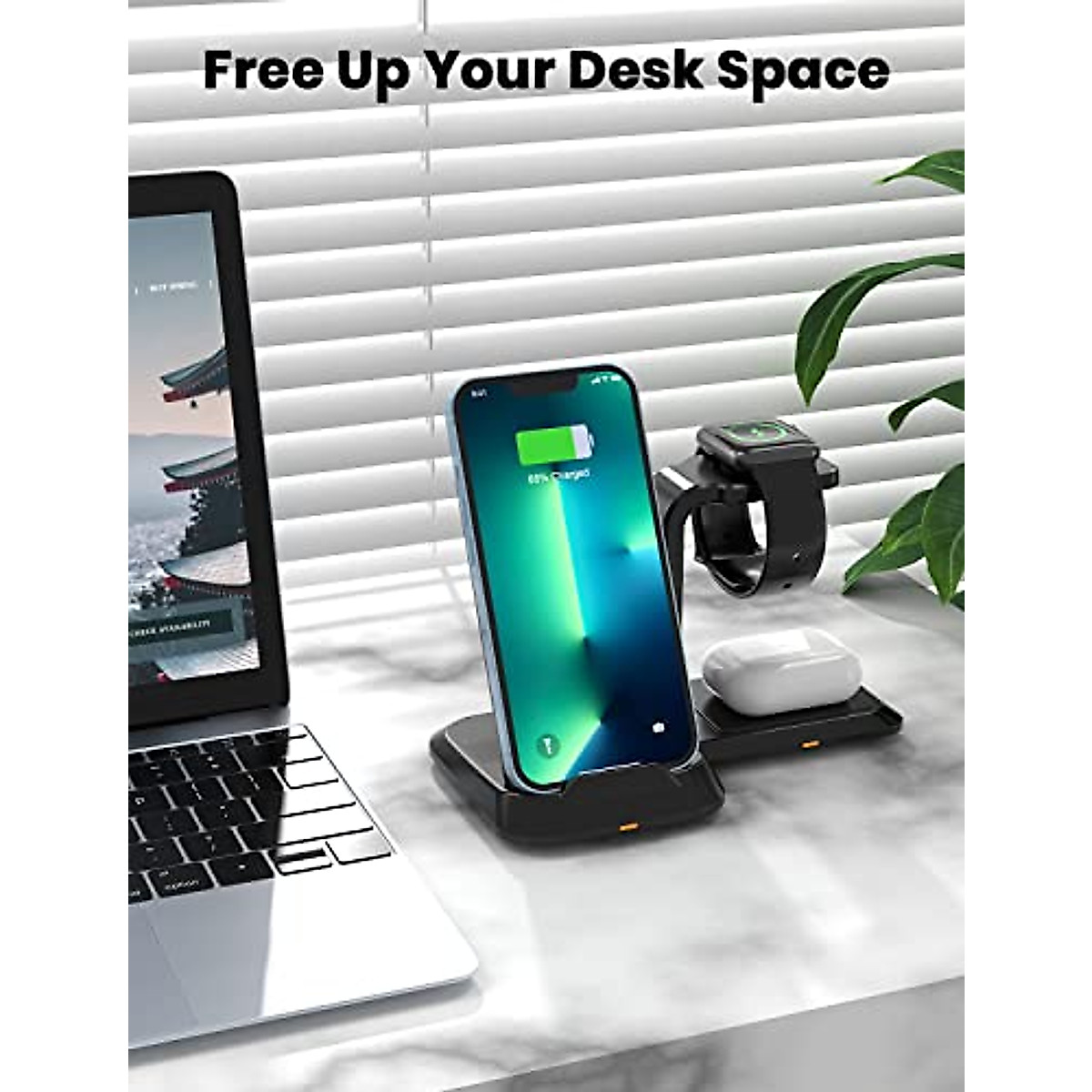 JoyGeek Wireless Charging Station, 3 in 1 Wireless Charger for Apple Devices, Wireless Charger Stand for iPhone 14/13/13 Pro/12/12 Pro/11 Series/XS Max/XR/XS/X, iWatch 7/6/5/4/3/2/SE, Airpods Pro/2