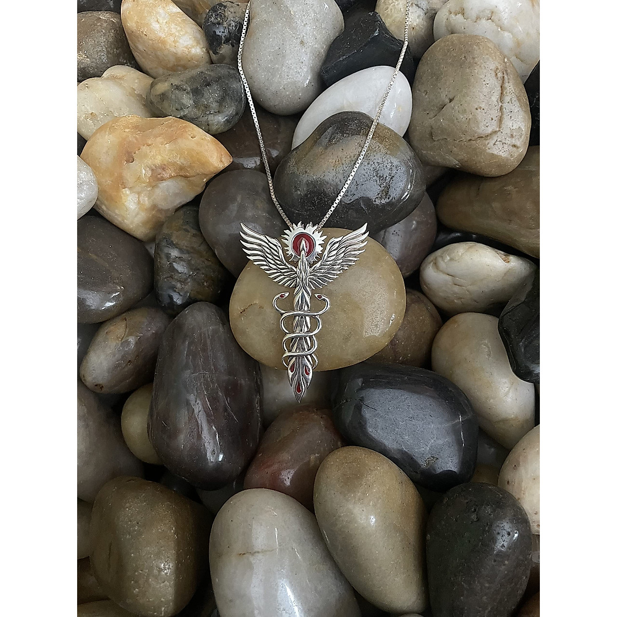 Jewelry Trends Rising Phoenix Fire Bird with Snakes Sterling Silver Pendant Necklace