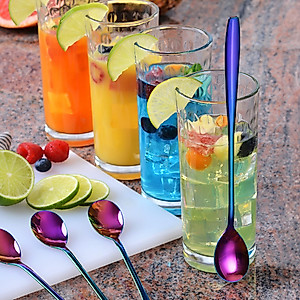 GRÄWE Long Handle Iced Tea Spoon, Coffee Spoon, Ice Cream Spoon, Spoons for desserts, Stainless Steel, Cocktail Stirring Spoons, Set of 6, Dishwasher Safe, Rainbow