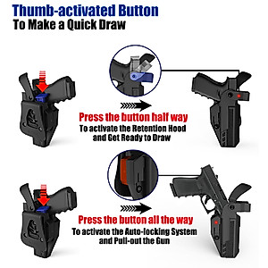 G19 Level 3 Retention Duty Holster for Gen 1 2 3 4 5 Glock 19/17/19X, Glock 23/32, Glock 45/44, Law Enforcement, Adjustable /Cant Polymer Duty Belt Gun Holster - Right Handed