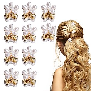 10 Pcs Mini Pearl Hair Clips, Bangs Flower Pearl Hair Clip Mini Flower Pearl Wedding Artificial Pearl Hair Clips for Women Girls Mother's Day Gift(Claw clips)