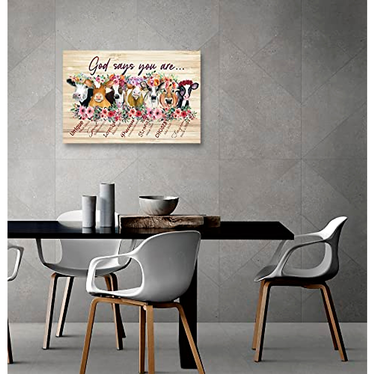 Cute Cow Canvas Wall Art God Says You Are Funny Rustic Farm Cow Kitchen Decor Quotes Pictures Modern Giclee Print Painting Home Decoration For Living Room Bedroom Framed Ready To Hang 12x16inch