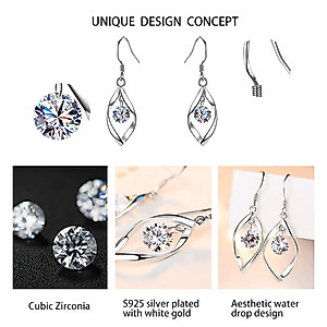 Silver Dangle Earrings for Women Hypoallergenic Cute Fashion Teardrop Drop Earrings Sparkly Nickel Free Crystal Hanging Dangly Dangling Earrings Jewelry for Women(Transparent)