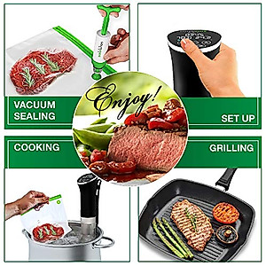 SOUSVIDE ART Reusable Vacuum Seal Bags With Vacuum Sealer, 37pcs - 30 Food Cooking & Storage Bags of 3 Sizes w/Vacuum Pump & Sous Vide Cooker Accessories - BPA-Free & Food Safe Kit, Keeps Food Fresh