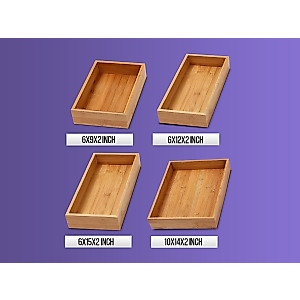 YBM Home Bamboo Drawer Organizer Storage Box for Kitchen Drawer, Junk Drawer, Office, Bedroom, Children Room, Craft, Sewing, and Bathroom, 3x12x2 inch