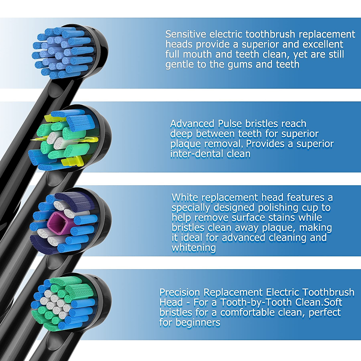 AOXGAO Toothbrush Replacement Heads Compatible with Oral B Electric Toothbrushes, Replacement Heads for Oral b Braun Pro 1000 2000 3000 500 Vitality Genius x(Black)