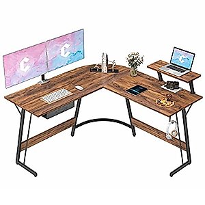 CubiCubi L Shaped Desk, Computer Corner Gaming Desk with Large Monitor Stand, 51.2" Home Office Writing Table, Workstation with Storage Drawer, Space-Saving, Deep Brown