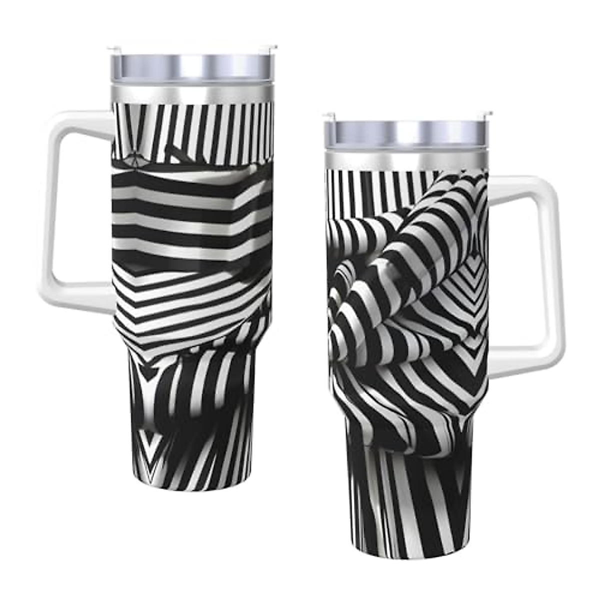 HULIBIN Black & White Stripe Print Double Deck Stainless Steel Travel Coffee Cup With Lid 40 Oz Ice Bully Cup