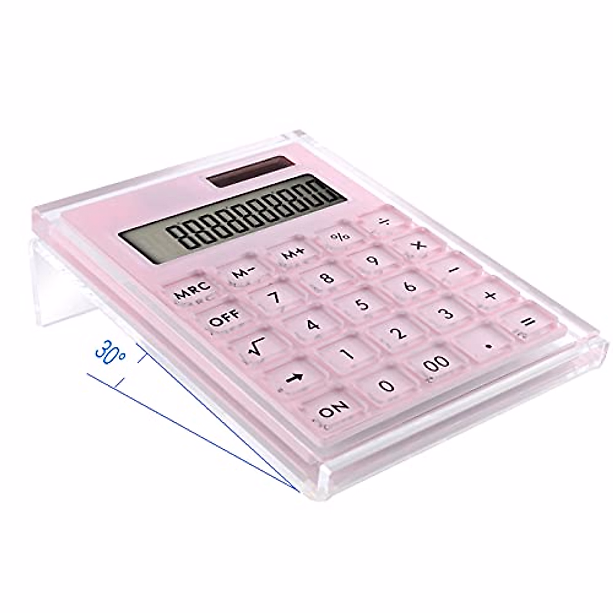 EXPUTRAN Acrylic Calculator with Stand, Battery and Solar Hybrid Powered Basic Calculator 12-Digit LCD Display,Home Office Desktop Accessories(Pink)