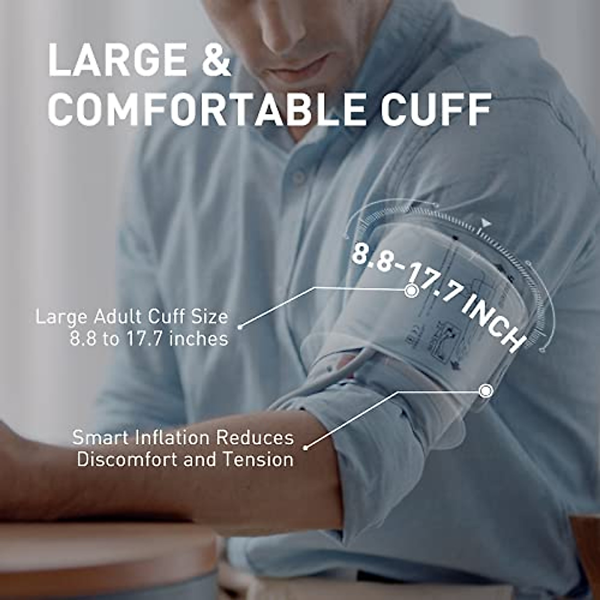yuwell Blood Pressure Monitor, Extra Large Upper Arm Cuff, Digital BP Machine for Home Use & Pulse Rate Monitoring Meter, Automatic, Large Display, Voice Broadcasting with Power Adapter and Batteries
