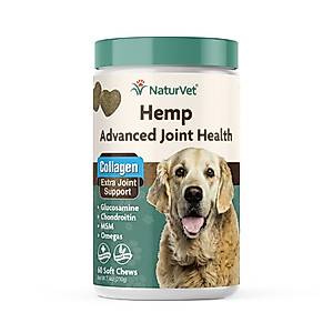 NaturVet Hemp Advanced Joint Health Dog Supplement Plus Hemp Seed – Helps Support Joint Health in Dogs – Includes, Collagen, Glucosamine, MSM, Chondroitin, Omegas – 60 Ct.