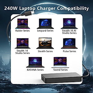 240W USB Tip Charger Replacement for MSI Stealth A16 16 AI+ A3XWIG A3HWHG A3XWJG A3XWIG,Crosshair 16 HX D14VGKG-057US,Pulse 16 AI C1VGKG C1VFKG,Alpha 17 C7VG C7VF Stealth GS77 CreatorPro Z17 Z16P Z16