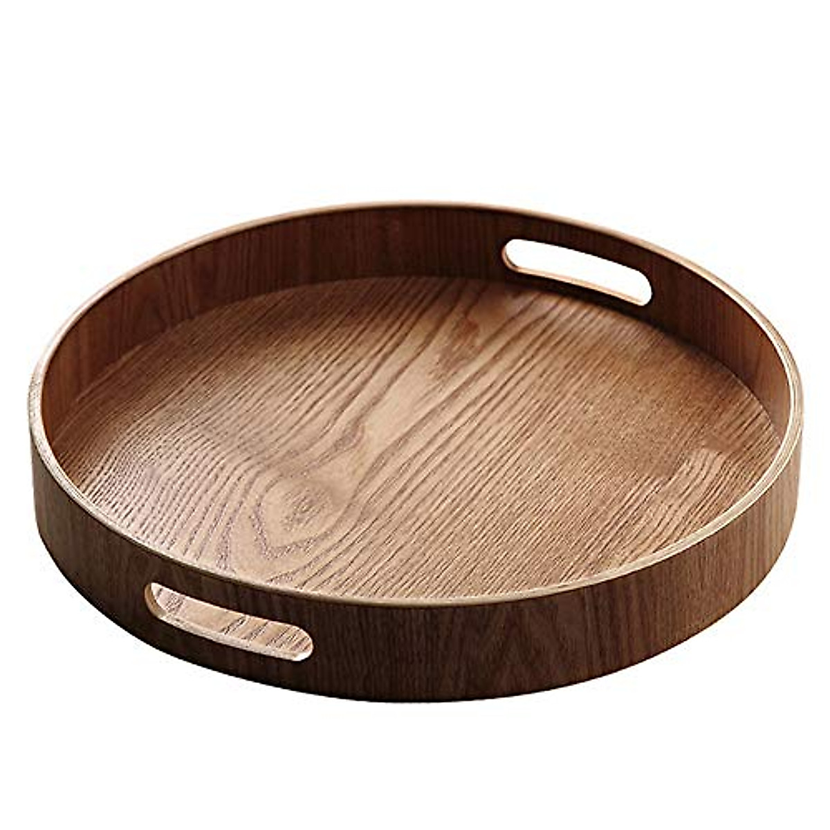 Lheng Bamboo Wood Natural Serving Tray, Raised Edge, Food Tray,Cut-Out Handles Round LC-2904N