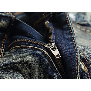 XIMXIMMTIAN Men's Biker Moto Washed Distressed Slim Fit Straight Jeans Denim (34, 2126 Blue)