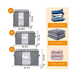 Large Clothes Storage Bag Foldable With Bed Bottom Storage Box,260l 3-Pack Clothes Storage Bag,3 Different Large Sizes For Toys, Blankets, Quilts, Clothes And Other Supplies, Gray