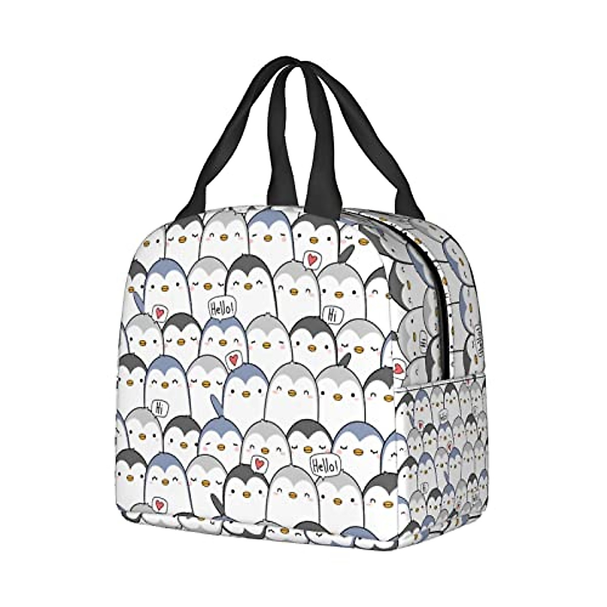srufqsi Cute Penguin Greeting Lunch Bag Insulated Water-Resistant Tote Bag Reusable Lunch Box For Picnic Travel