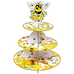 KVCSYAW 3 Tier Bee Cupcake Stand, Yellow, Cardboard, Round, 12 x 12 x 15.2 in