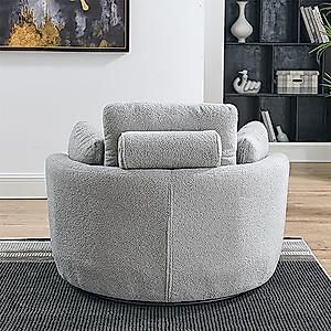 FULife Oversized Swivel Accent Barrel Chair with Storage Ottoman+4 Pillows,Comfy Upholstered 360 Recliner Sofa Club Chaise Leisure Round Loveseat Lounge Armchair for Living Room/Hotel/Nursery/Office