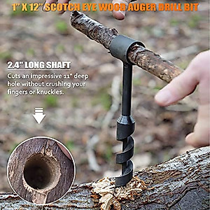 Yoursme 1” x 12” Scotch Eye Wood Auger Drill Bit - Hand Auger for Bushcraft Backpack and Camping - Addition Tool to Survival and Camping Gear Packs