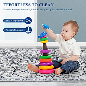 SALLOUS Vinyl Mat, 2x8ft Runner Rug for Hallway, Non-Slip Waterproof Area Rug for Living Room, Washable Floor Mat for Kitchen, Bathroom, Entryway (Grayish Blue Bohemian-Style)