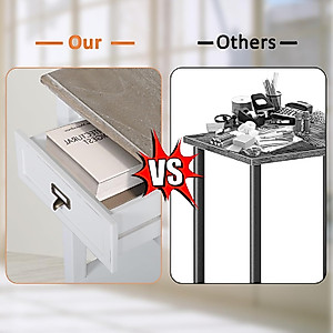 Kinsuite White Side Table Set of 2 Wood End Table Nightstands with Drawer and Storage Shelf