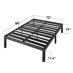 Mellow Rocky Base E 14" Platform Bed Heavy Duty Steel Black, w/ Patented Wide Steel Slats (No Box Spring Needed) - Cal King