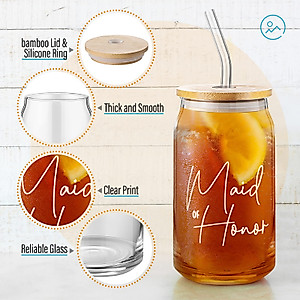 Inbagi 8 Pcs Bridesmaid Gifts Iced Coffee Cup with Bamboo Lids and Glass Straw 16 oz Mason Jar Cups Bride Can Shaped Drinking Glasses Cute Tumbler Cup Bridal Shower, Bachelorette Party Supplies