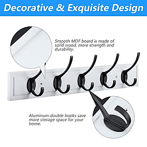 HOME MASTER HARDWARE Coat Rack Wall Mount White, Wood Wall Mounted Coat Hooks for Hanging Coats, 27" Hat Rack for Wall with 5 Hooks