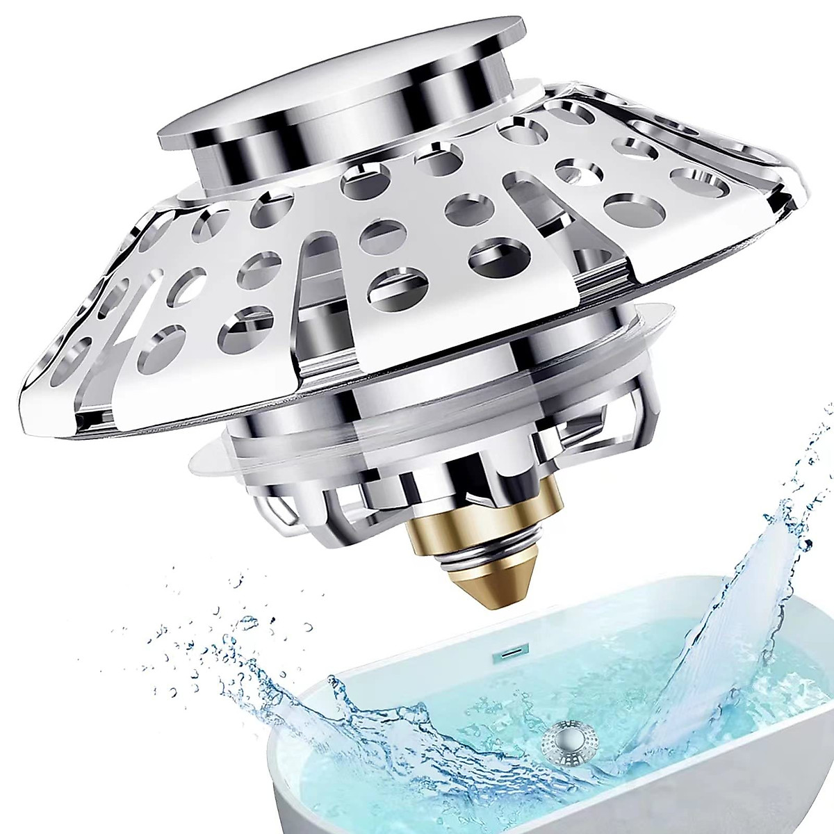 AzWzz Universal Tub Stopper Bathtub Drain Plug, Pop Up Tub Drain Hair Catcher, Drain Cover with Strainer, for 1-3/8 to 2in Bath Drain Hole