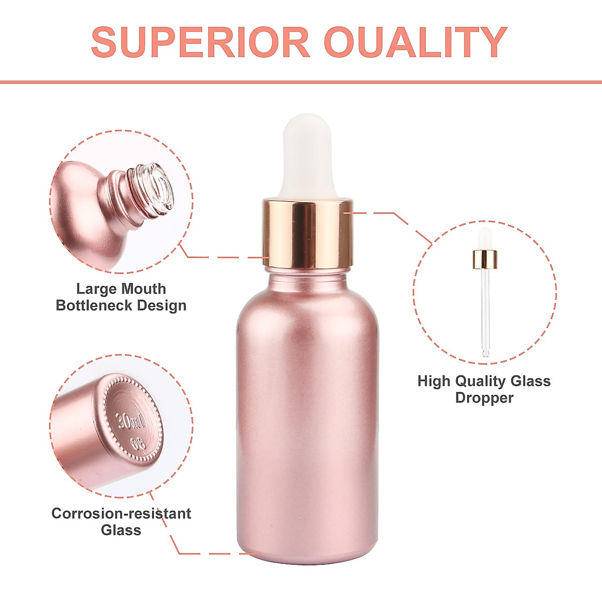 12 Pack Pink Glass Dropper Bottle Essential Oils Bottle With Glass Eye Dropper Perfume Sample Container Glass Vials For Liquids (30ml/1oz)
