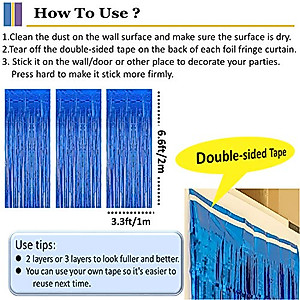 Vanujoy 3 Pack Blue Foil Fringe Backdrop Curtains Party Decoration - Tinsel Party Door Fringe Curtain Backdrop for Birthday Bachelorette Party Engagement Bridal Shower Graduation Decoration