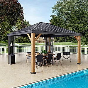 OLILAWN Gazebo 12x14, Outdoor Hardtop Gazebo with Large Aluminum Frame, Galvanized Steel Top Gazebo with Drainage System, All-Weather Metal Gazebo Pavilion with Display Shelves, for Patio Garden Lawns