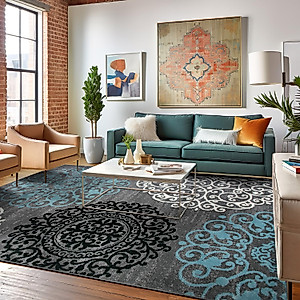 Rugshop Contemporary Modern Floral Perfect for high Traffic Areas of Your Living Room,Bedroom,Home Office,Kitchen Area Rug 5'3" x 7'3" Gray