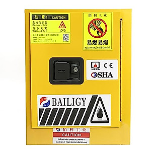 DYRABREST Safety Storage Cabinet for Liquids Fireproof Leakproof Cabinet with Manual Doors Cold Rolled Steel Flammable Cabinet(Yellow) (12 Gallon)