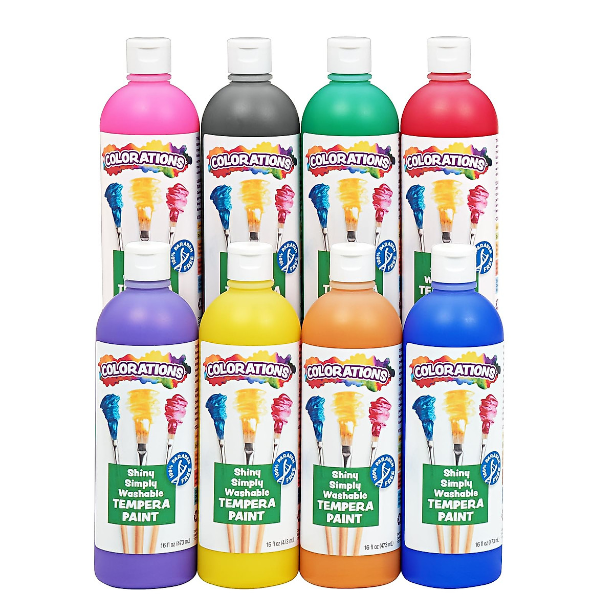 Colorations Washable Tempera Shiny, Metallic Effect Paint, 16 fl oz, Set of 8 Colors, Non Toxic, Vibrant, Bold, Kids Paint, Craft, Hobby, Fun, Art Supplies