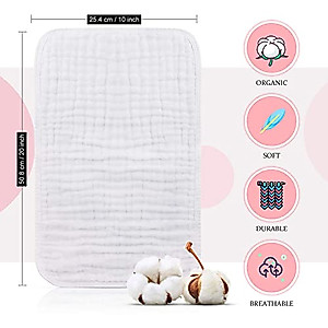 Irenare 6 Pieces Large 20 x 10 Inch Muslin Burp Cloths Multi-Colors Muslin Washcloths Baby Burping Cloth Diapers 6 Absorbent Layers Muslin Face Towels for Baby (White)