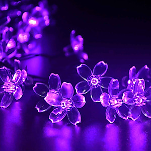 Qedertek Solar String Lights, Cherry Blossom 22ft 50 LED Waterproof Flower Outdoor String Lights for Patio,Lawn,Garden,Holiday,Halloween Solar Lights,and Festivals Decorations (Purple)