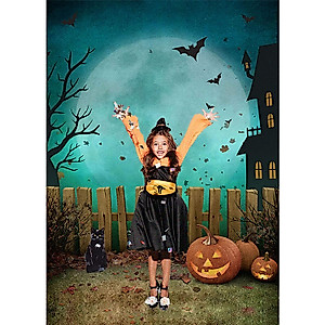 Maijoeyy 5x7ft Halloween Backdrop Pumpkin Halloween Backdrops for Photography Moon Bat Fence Halloween Photo Backdrop for Parties Children Kids Halloween Party Decoration