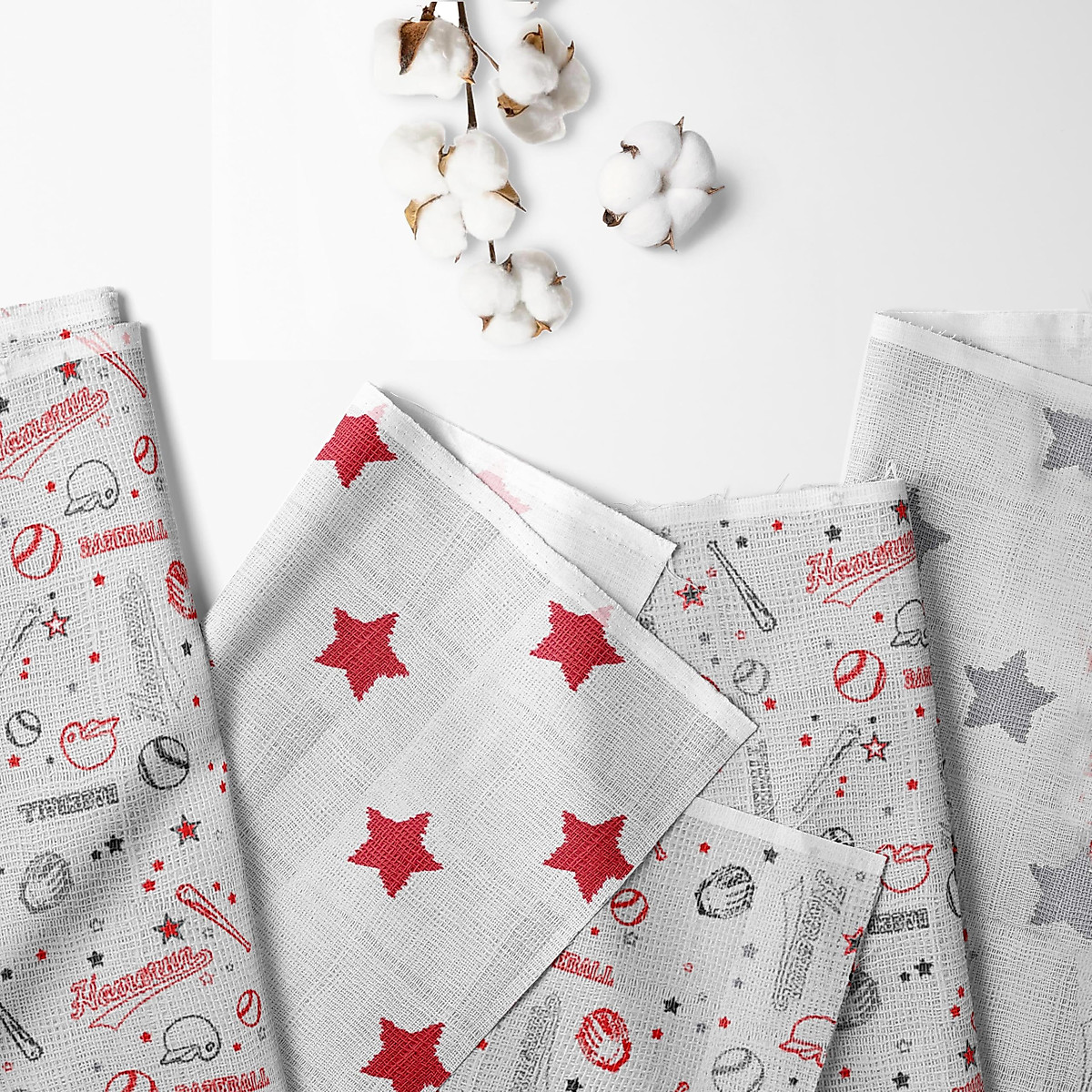 Bacati - Muslin Sports 4 Piece Boys Toddler Bedding Set 100 Percent Cotton Includes Reversible Comforter, Fitted Sheet, Top Sheet, and Pillow Case (4 pc Toddler Bedding Set, Baseball Red/Grey)