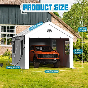 Carport Canopy 10x16 Heavy Duty, Carport Canopy, Portable Car Port Garage, Car Shelter All Weather, White