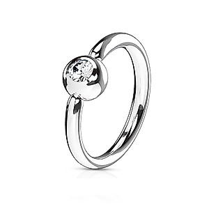 Forbidden Body Jewelry 18g 6mm Surgical Steel Easy-Use One Side Fixed Gemmed Ball Nose & Cartilage Hoop