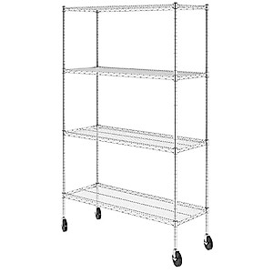 SafeRacks NSF Certified Storage Shelves, Heavy Duty Steel Wire Shelving Unit with Wheels and Adjustable Feet, Used as Pantry Shelf, Garage or Bakers Rack Kitchen Shelving - (18"x48"x72" 4-Tier)