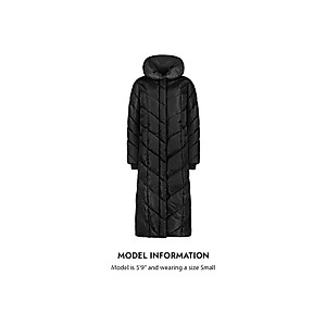 Steve Madden womens Long Chevron Maxi Puffer down alternative outerwear coats, Black, Medium US